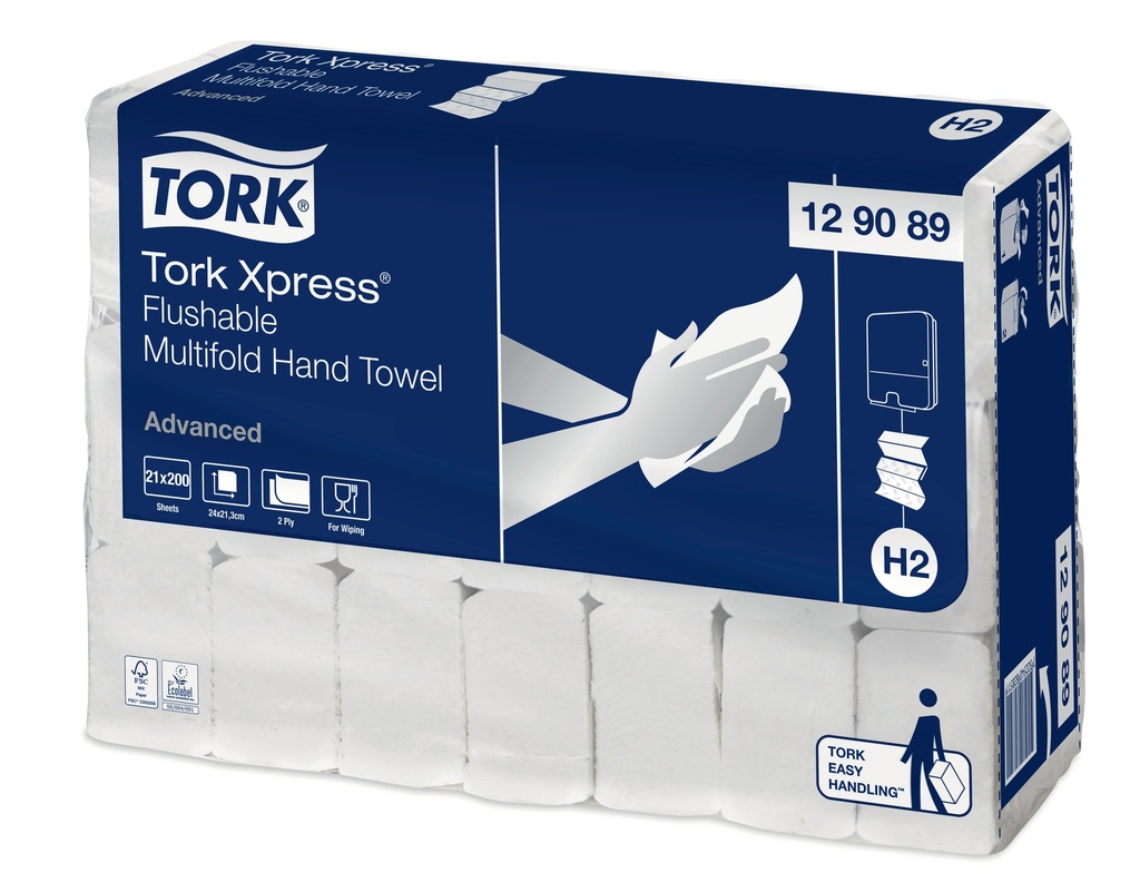 Serviette mains X Press Flushable Tork 24cm x 21 cm 2 plis blanc ...